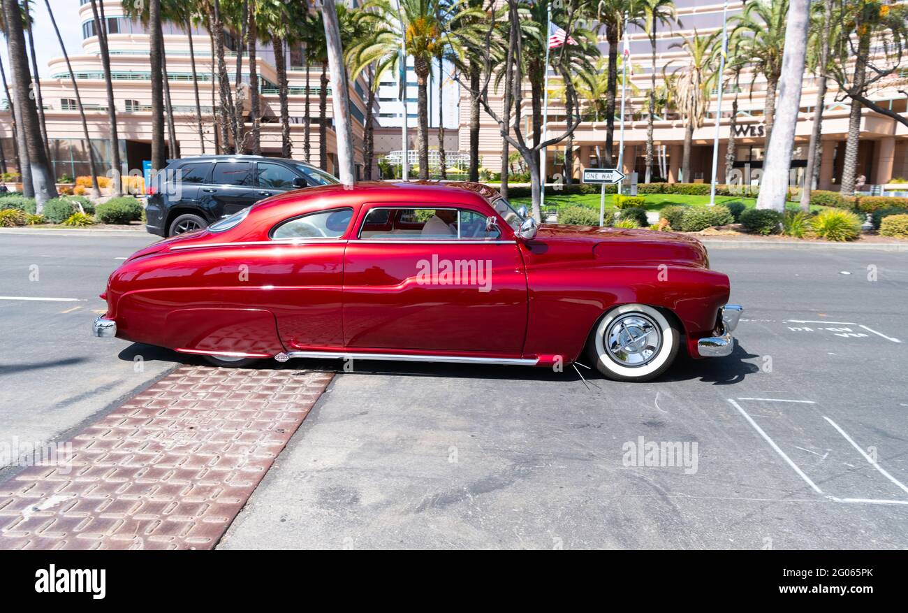 Long Beach, California USA - April 11, 2021: red chevrolet kustom ...