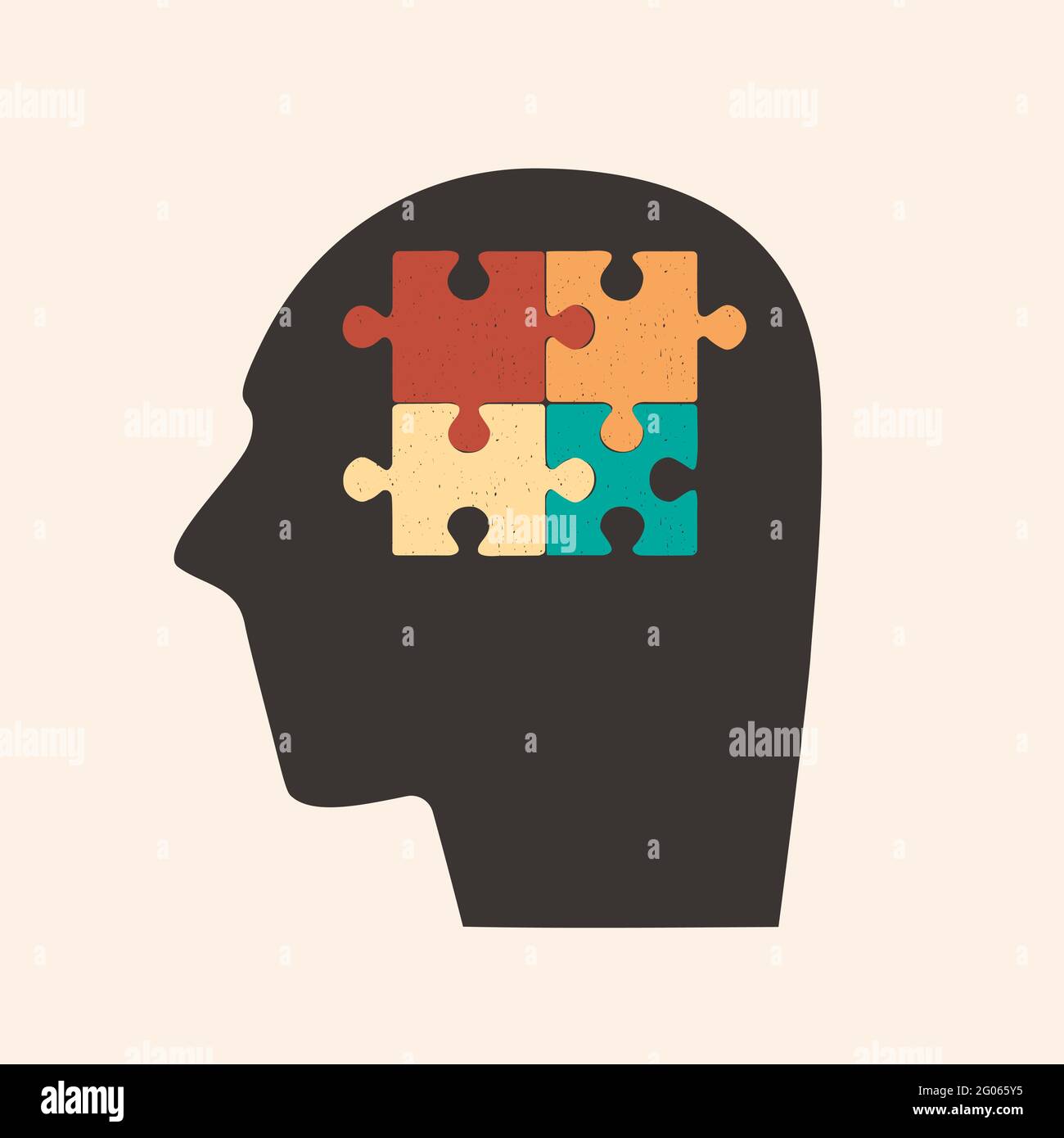 Mental health concept. Human head with puzzle pieces inside. Vector ...