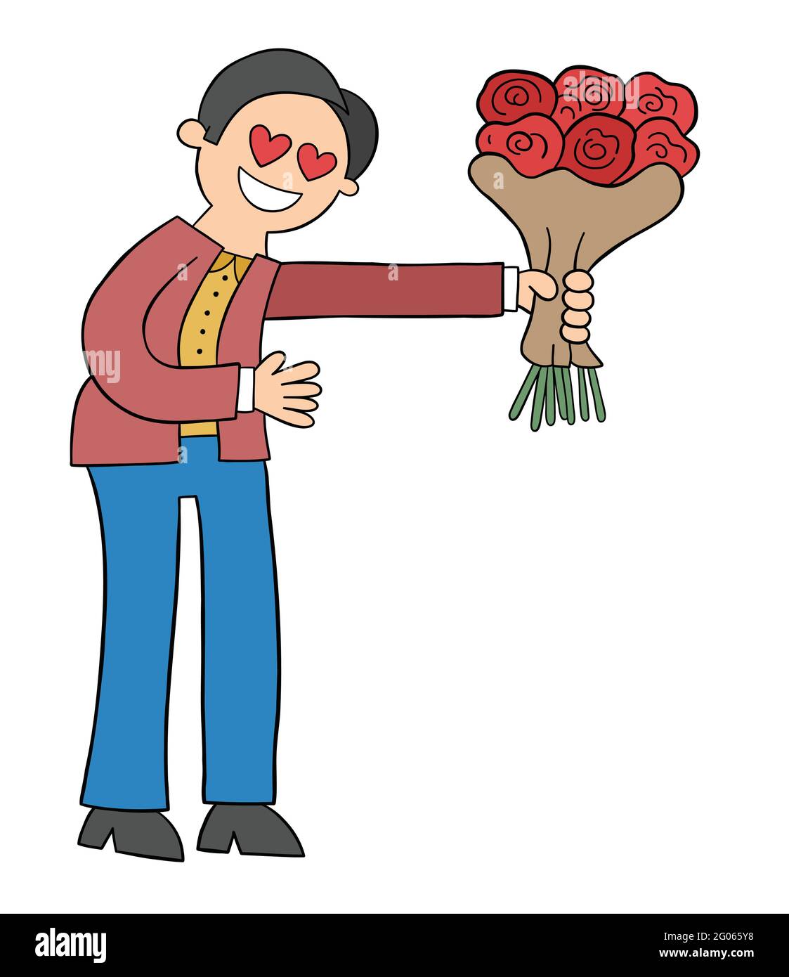 Cartoon man in love giving a bouquet of roses, vector illustration ...