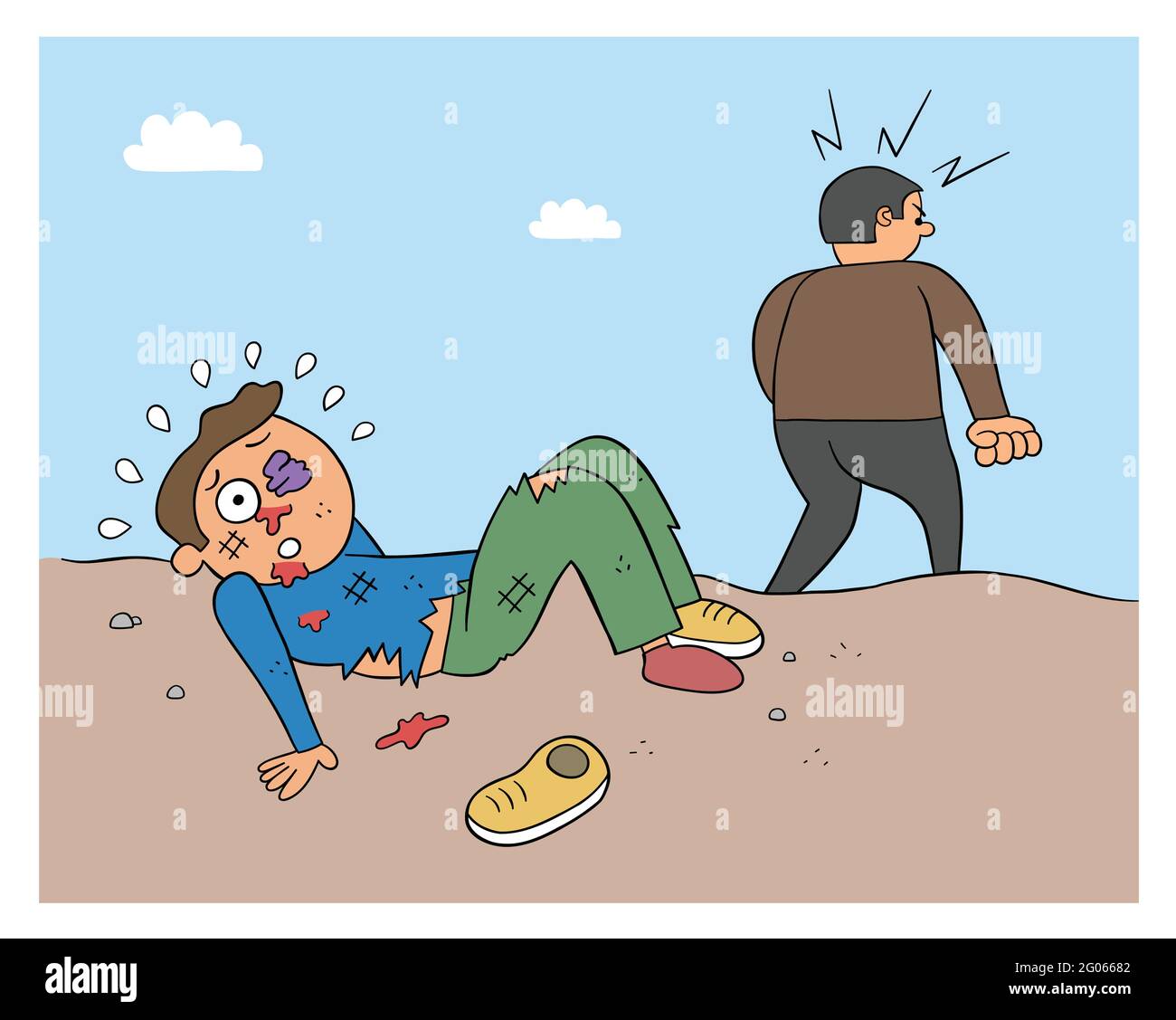 Cartoon man beaten and angry man leaves, vector illustration. Black ...
