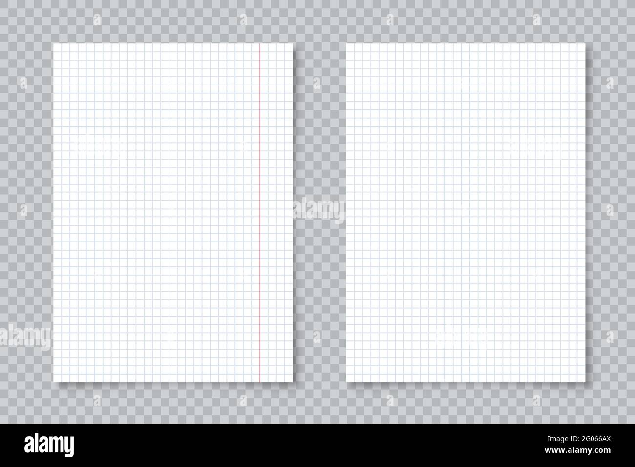 Blank lined paper sheets in A4 format on transparent background ...