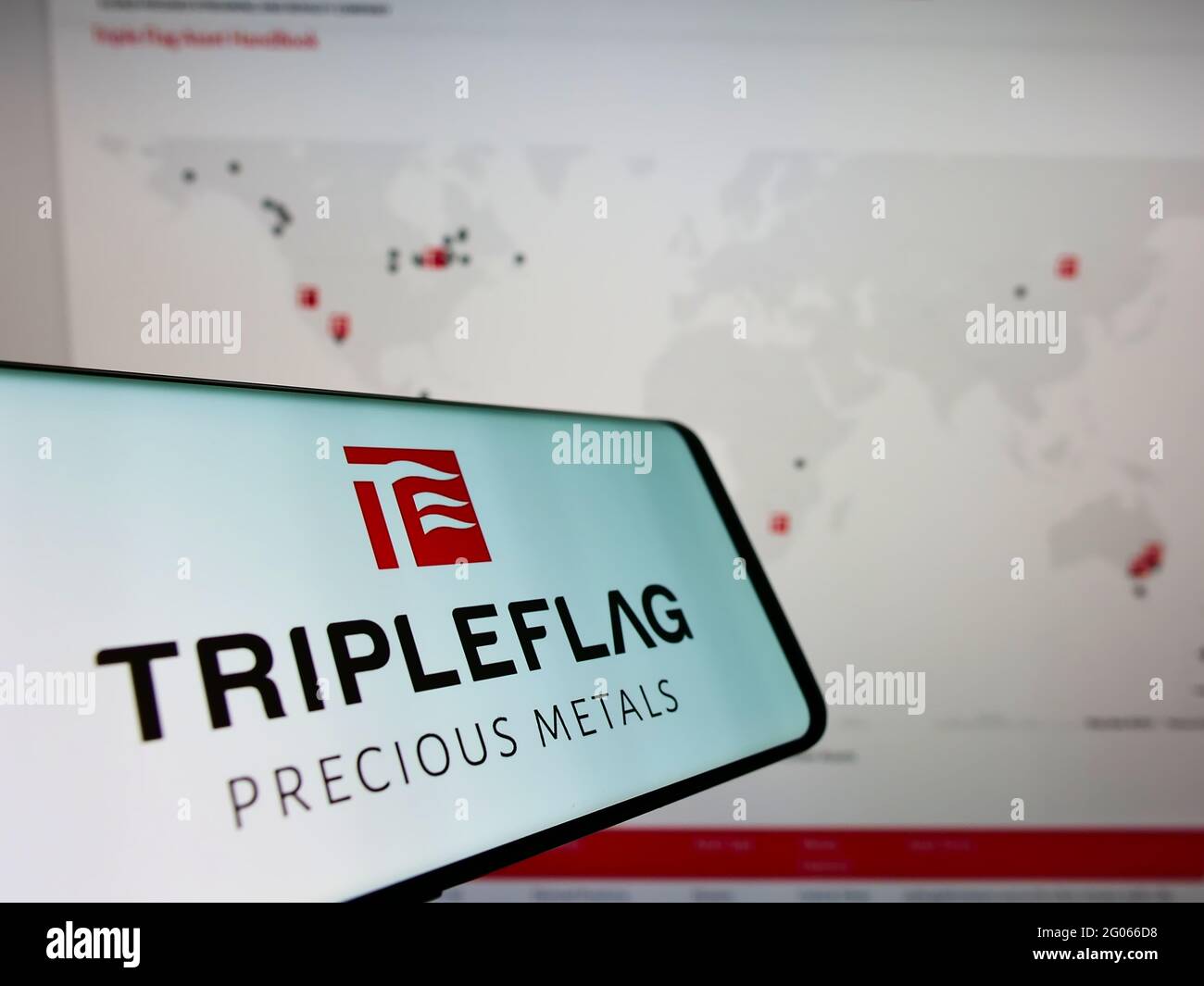 Smartphone with logo of Canadian company Triple Flag Precious Metals ...