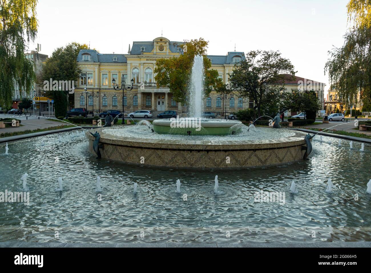 RUSE, BULGARIA -NOVEMBER 2, 2020: Typical Building and street at the ...