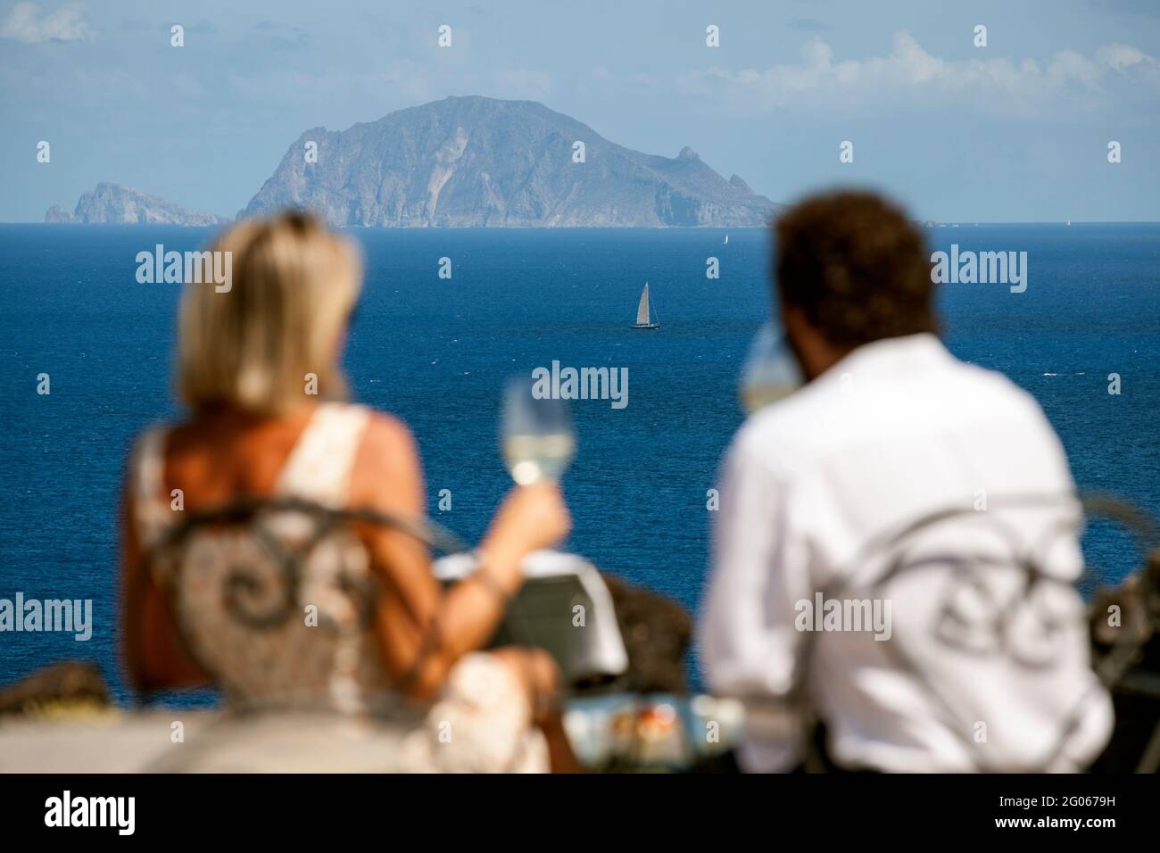 Hotel Signum, terrace, view of Panarea island, Malfa, Salina island ...