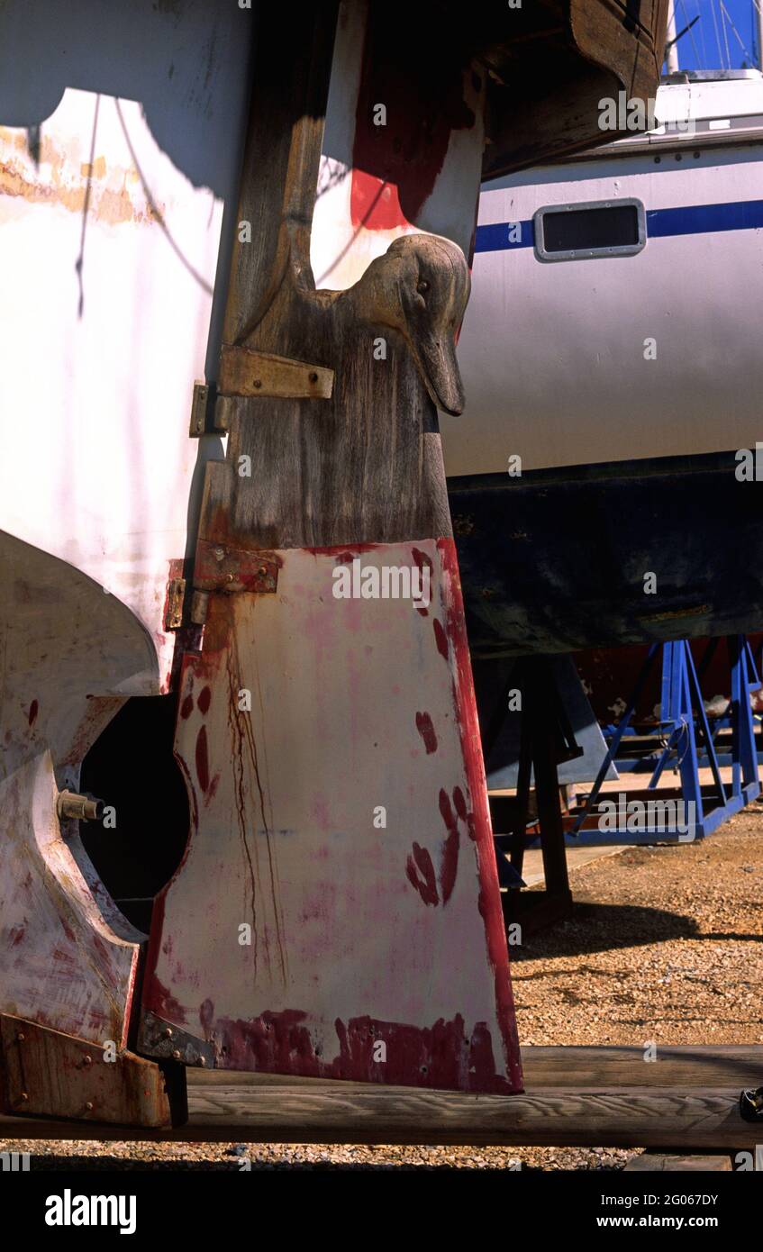 Sailboat rudder in the shape of a duck's head Stock Photo - Alamy