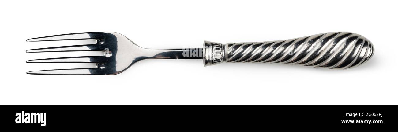 Metal fork isolated on white background top view Stock Photo - Alamy