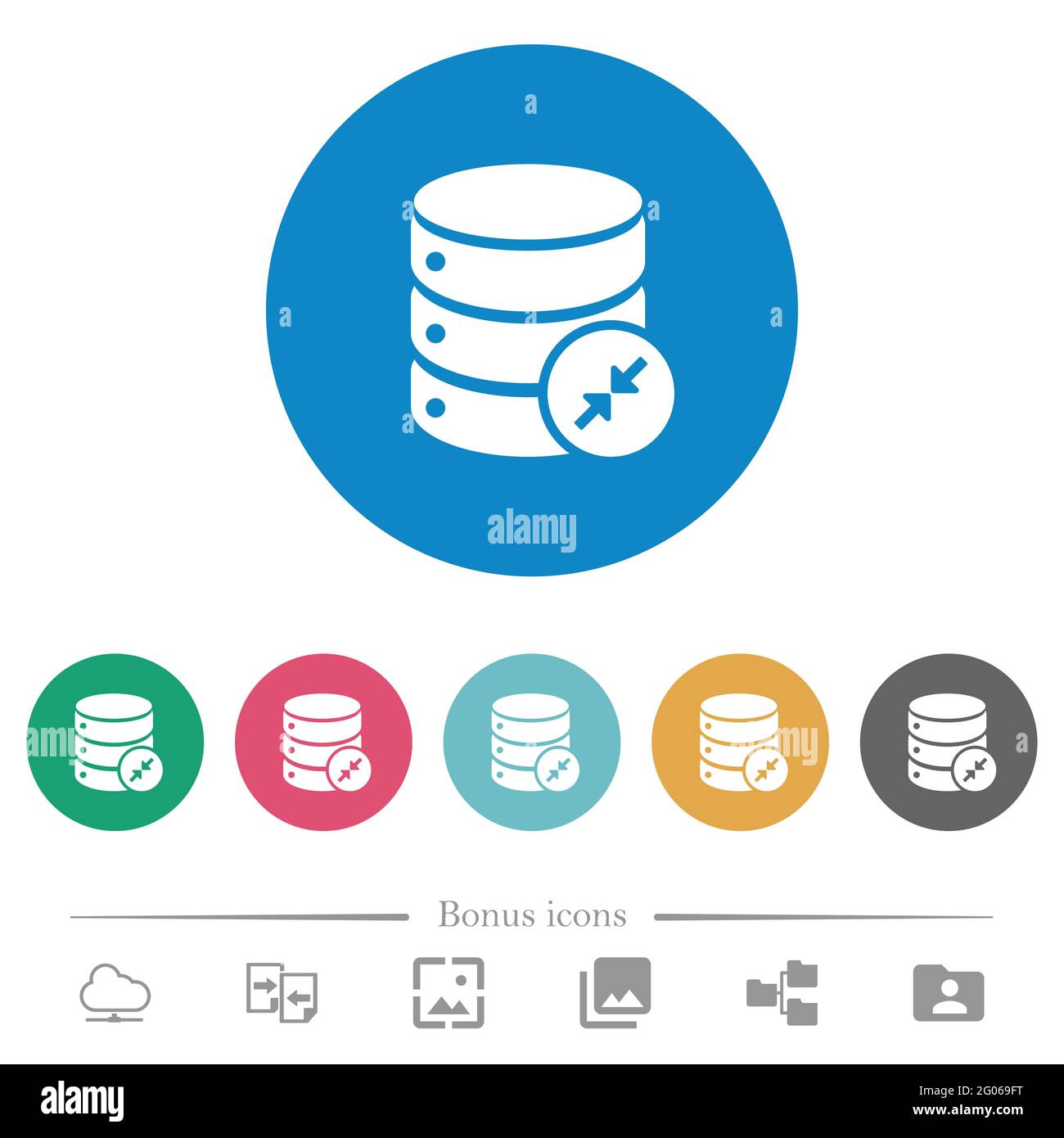 Shrink database flat white icons on round color backgrounds. 6 bonus icons included Stock Vector ...
