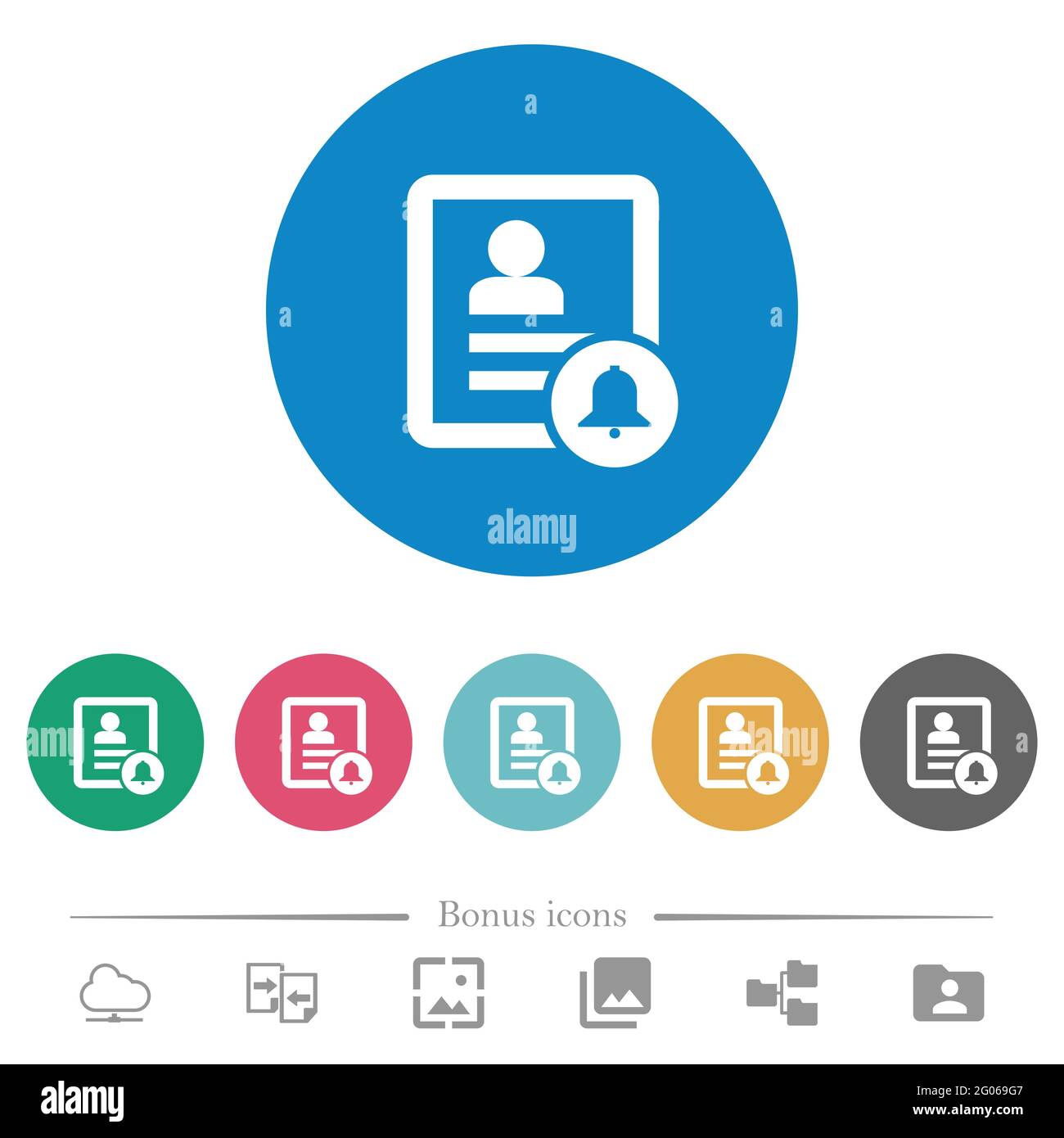Contact notifications flat white icons on round color backgrounds. 6 ...