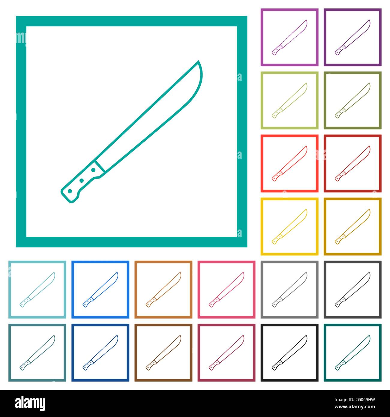 Machete flat color icons with quadrant frames on white background Stock ...