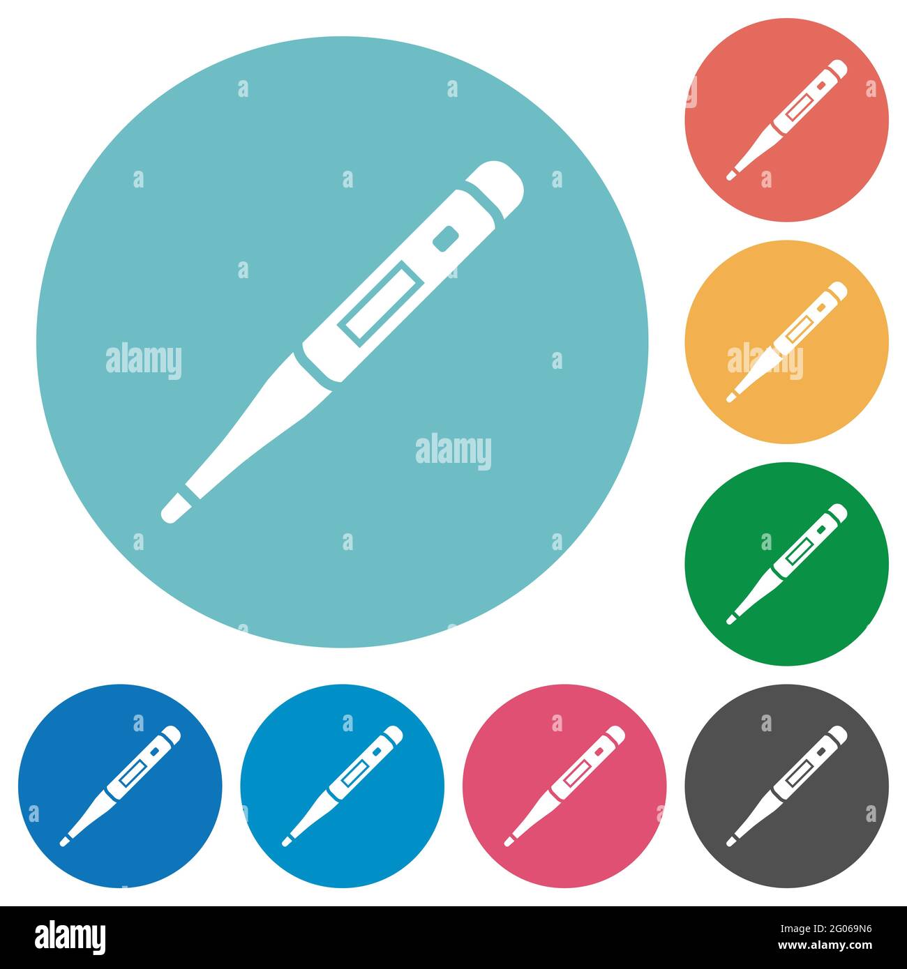 Digital thermometer flat white icons on round color backgrounds Stock ...