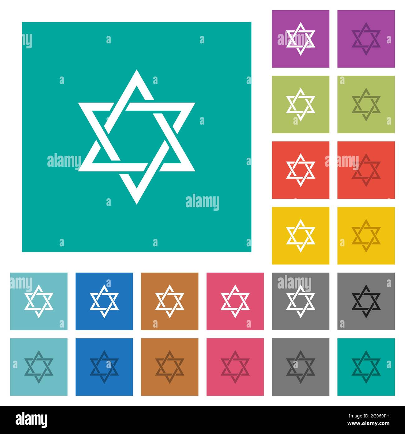 Star of David multi colored flat icons on plain square backgrounds ...