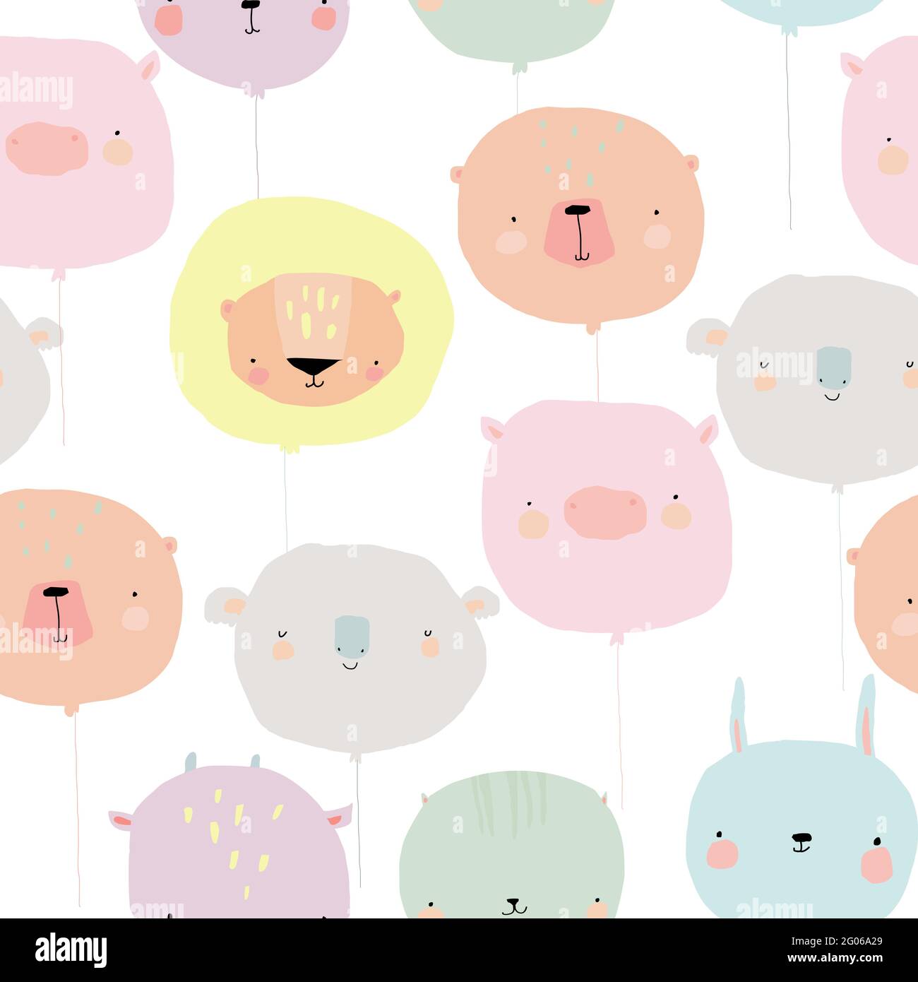 Seamless Pattern with Cute Balloon Faces Animals Stock Vector Image ...