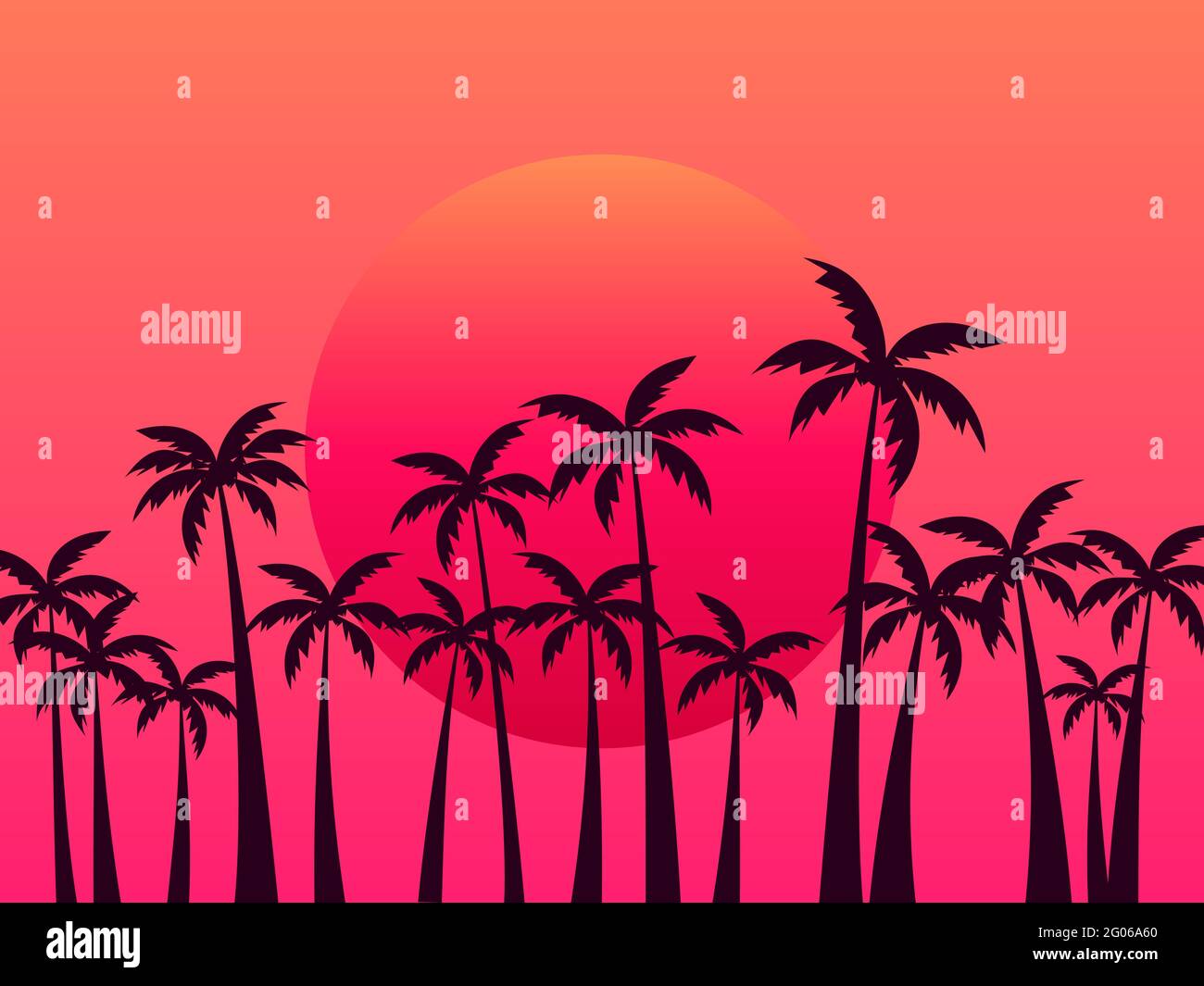 Tropical sunset with palms and gradient sun in 80s style. Design for ...