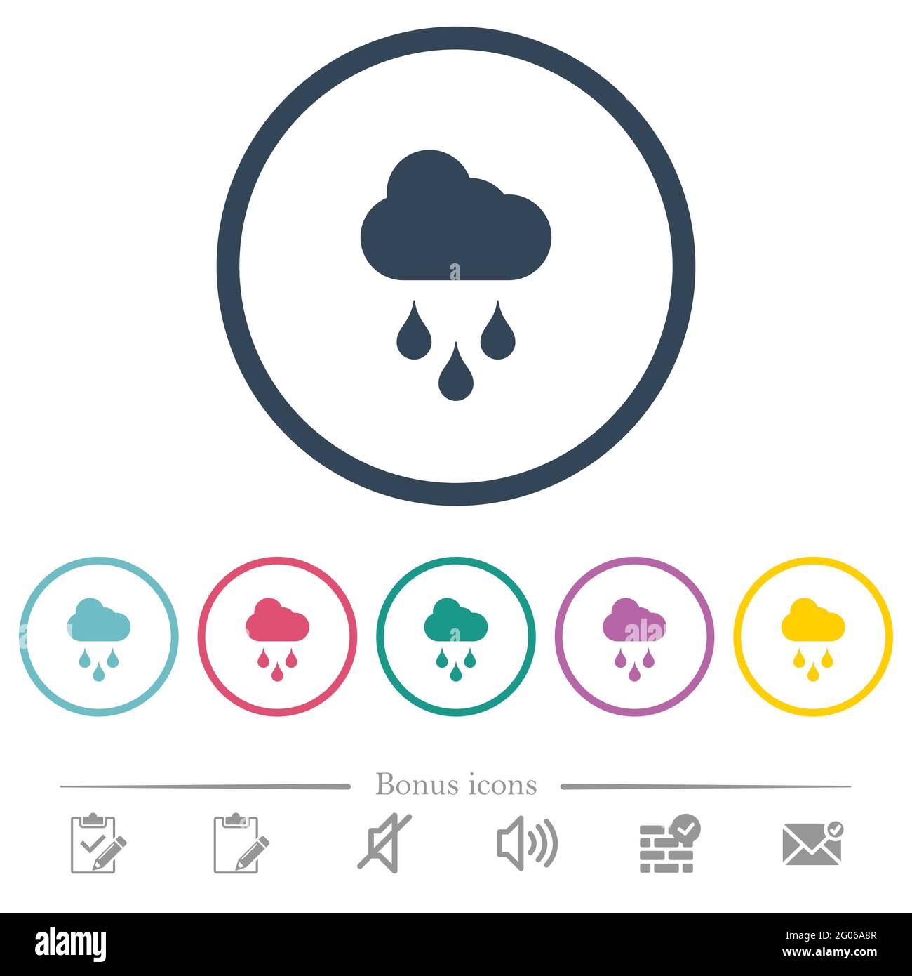 Rainy weather flat color icons in round outlines. 6 bonus icons ...