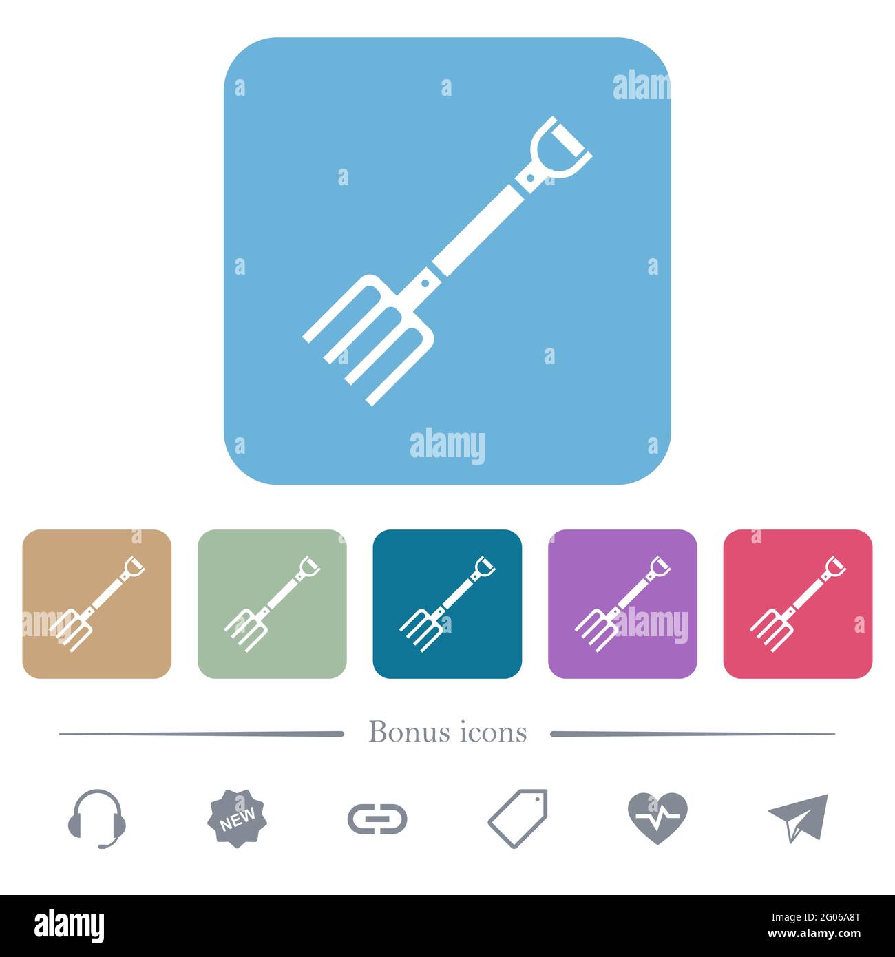 Pitchfork white flat icons on color rounded square backgrounds. 6 bonus icons included Stock ...