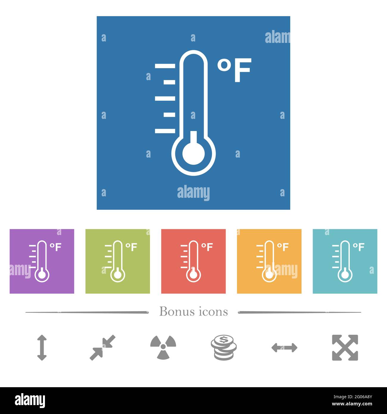 Fahrenheit thermometer cold temperature flat white icons in square ...