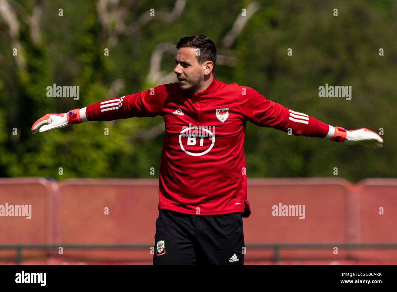 Hensol, UK. 1st June, 2021. Wales goalkeeper Danny Ward during training ...