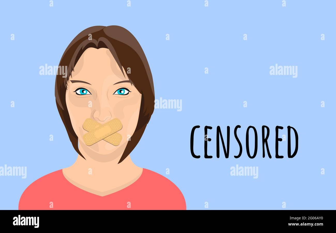 Young person with mouth sealed with crossed sticking plasters ...