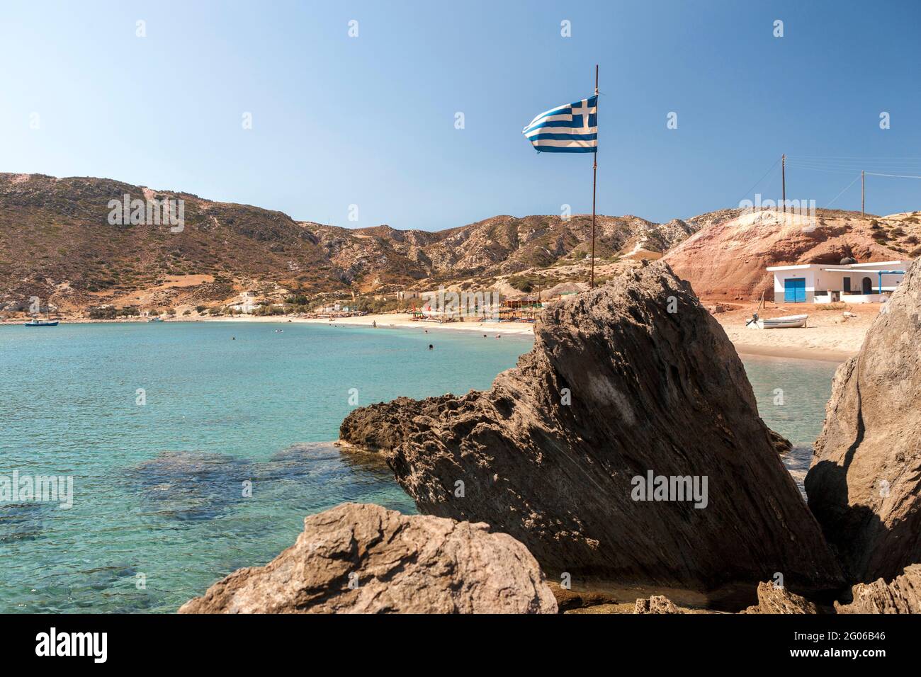 Greece milos greek boat flag hi-res stock photography and images - Alamy