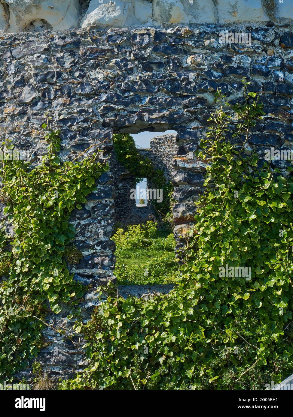 A view through a window of the abandoned and ruined Neptune’s Tower ...