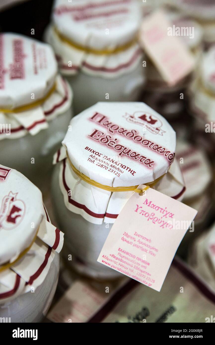 Greek local products, Adamas village, the main port of Milos island ...