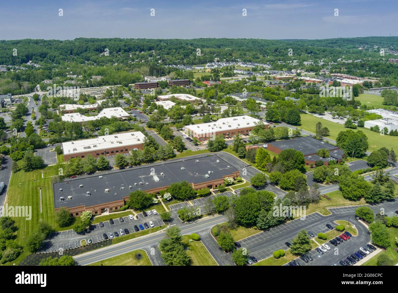 Aerial view of office business park outside Philadelphia Pennsylvania ...