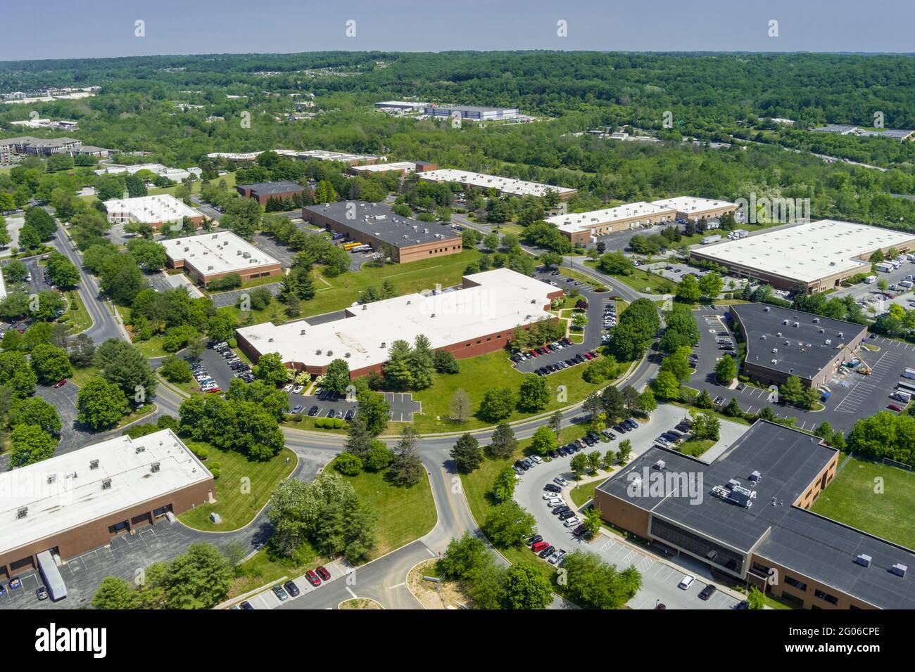 Aerial view of office business park outside Philadelphia Pennsylvania ...