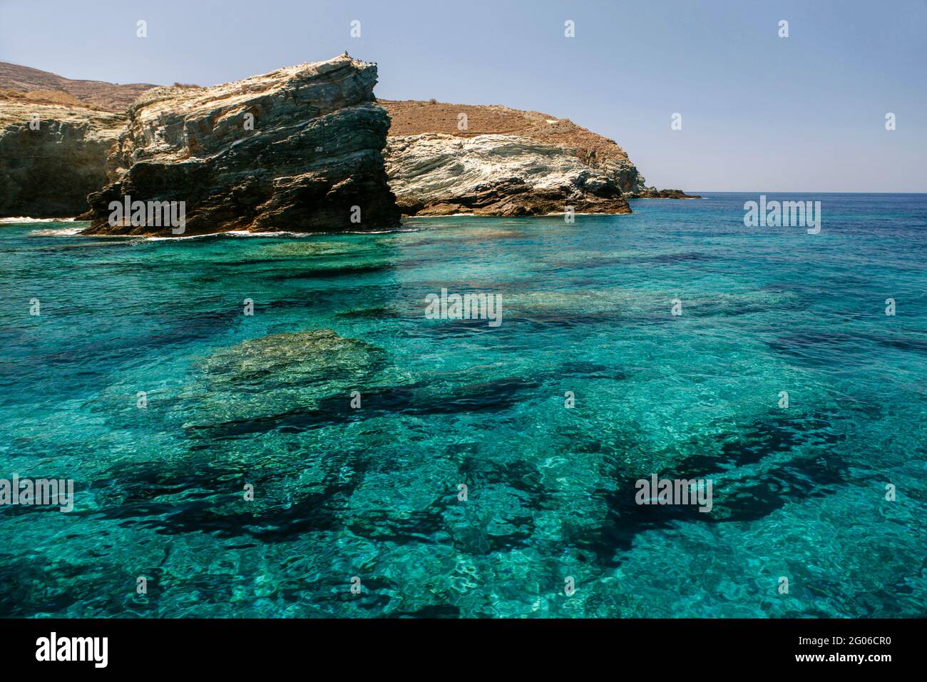 crystal clear water, cliffs on the north coast, Folegandros island ...