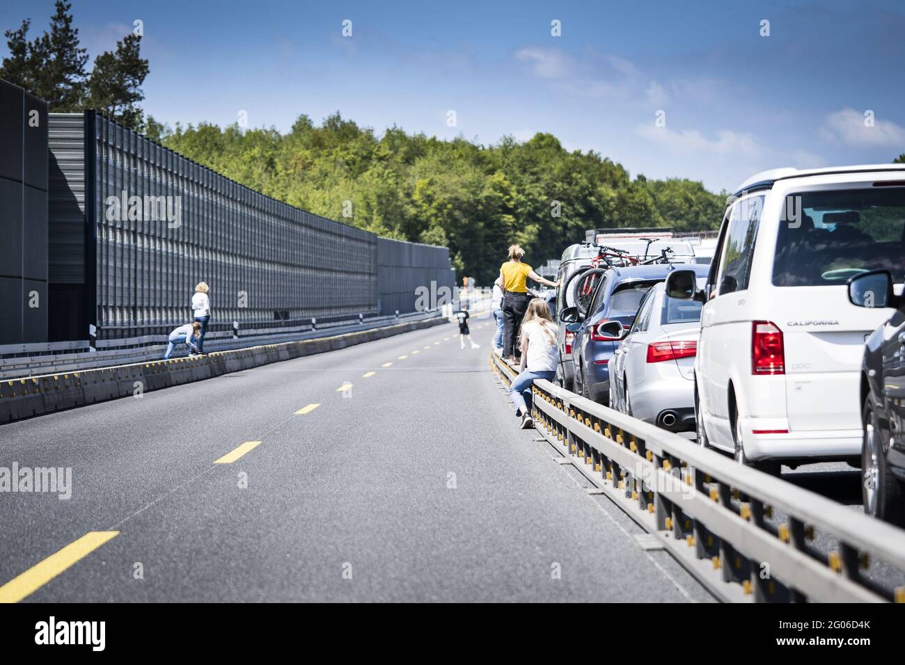AUTOBAHN A7, GERMANY - May 30, 2021: Motorway full closure Autobahn A7 ...