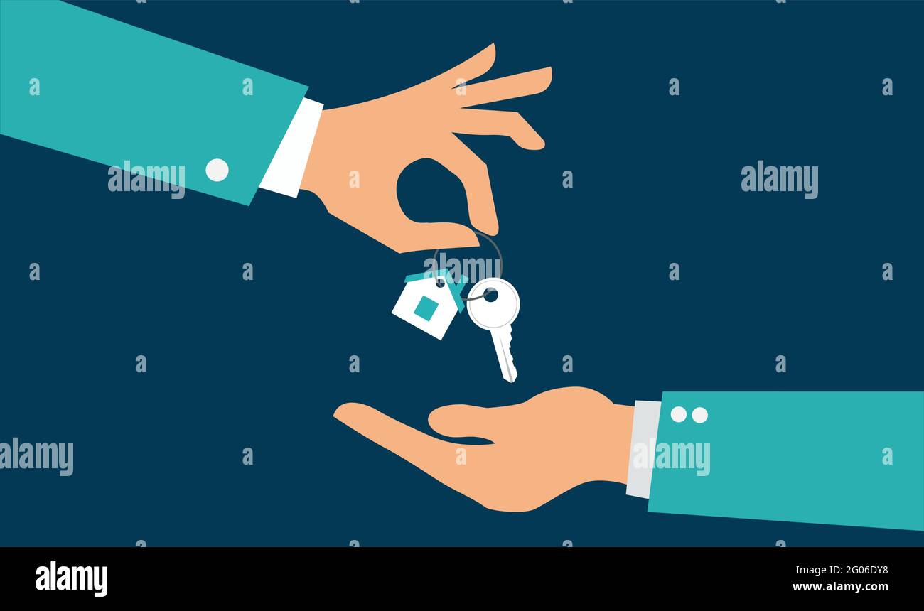 Vector real estate concept in flat style - hands giving keys - sell ...
