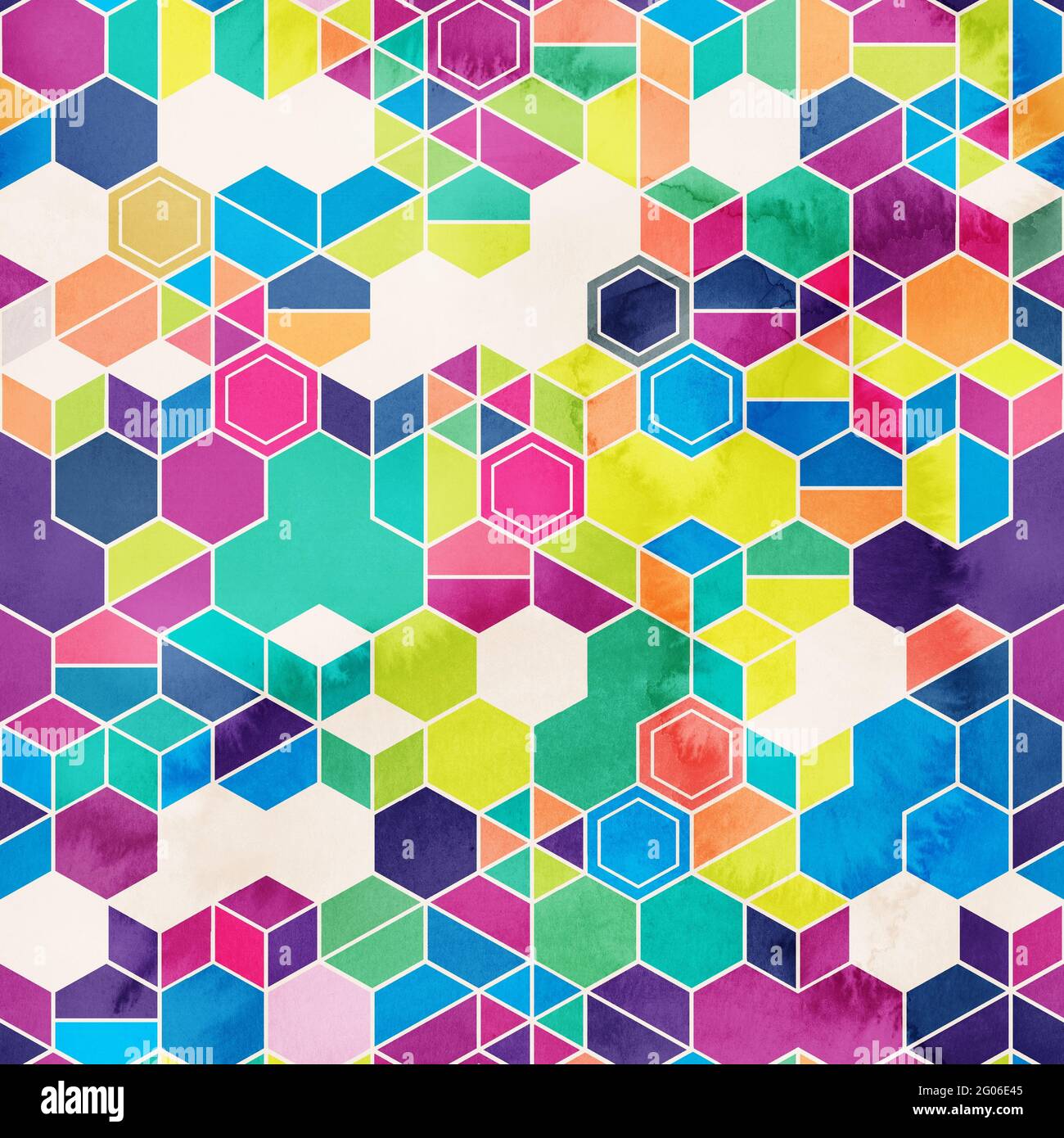 Seamless pattern of hexagons in random colors in watercolor Stock Photo ...