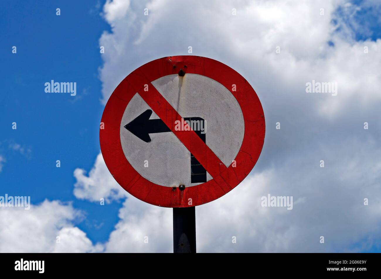 Street sign indicating forbidden to turn left Stock Photo - Alamy
