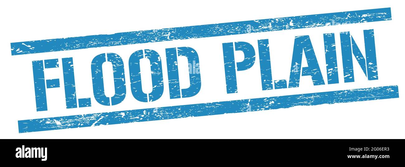 FLOOD PLAIN text on blue grungy rectangle stamp sign Stock Photo - Alamy