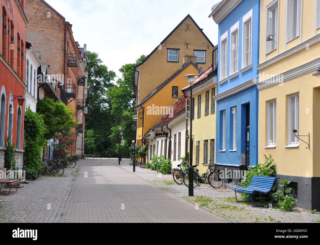 Idyllic alley with small houses in old town of Malmö, Sweden Stock ...