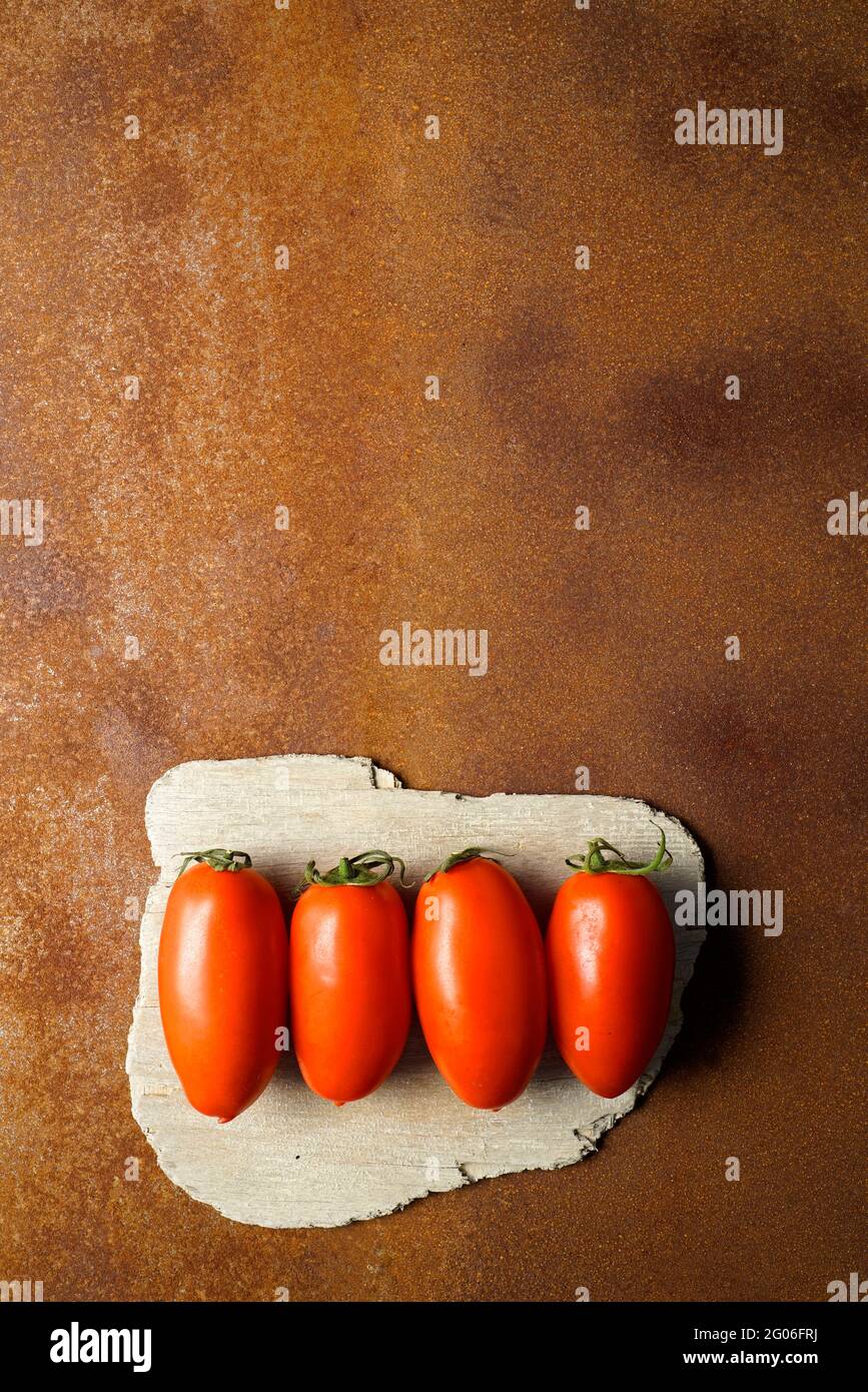 Typical tomato called perino from organic cultivation grown in southern ...