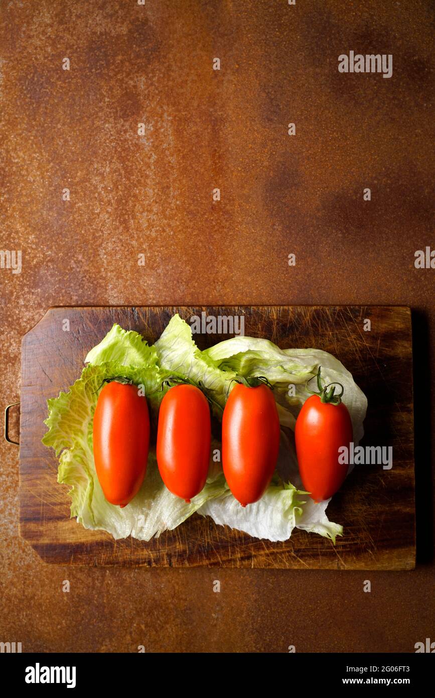 Typical tomato called perino from organic cultivation grown in southern ...