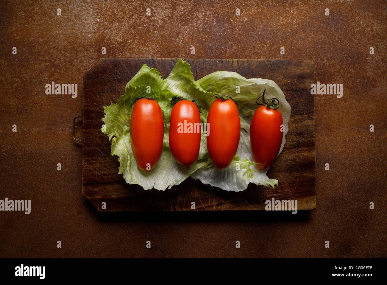 Typical tomato called perino from organic cultivation grown in southern ...