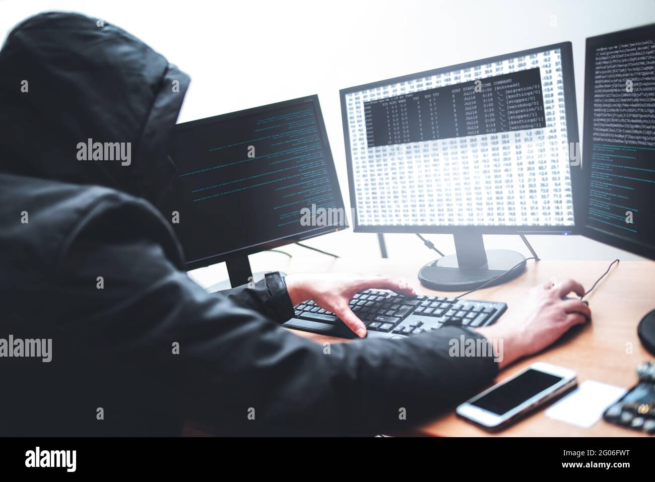 hack concept. Picture of male hacker trying to steal information from ...