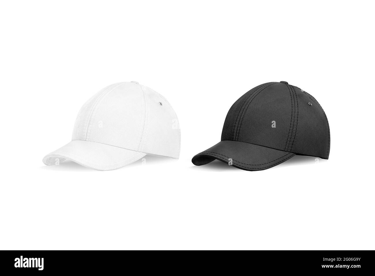 Blank black and white baseball cap mockup, half-turned view, 3d ...