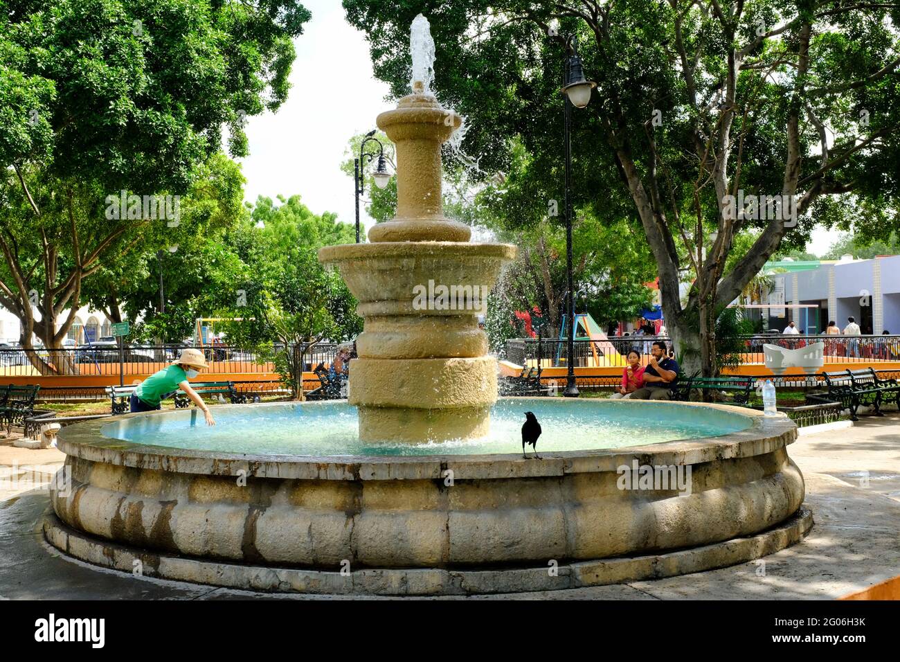 Fountain in Santiago park, in the Santiago neighbourhood in Merida ...