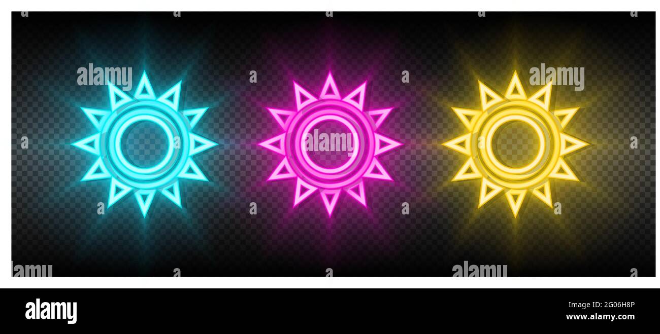 Sun blue, pink and yellow neon vector icon set Stock Vector Image & Art ...