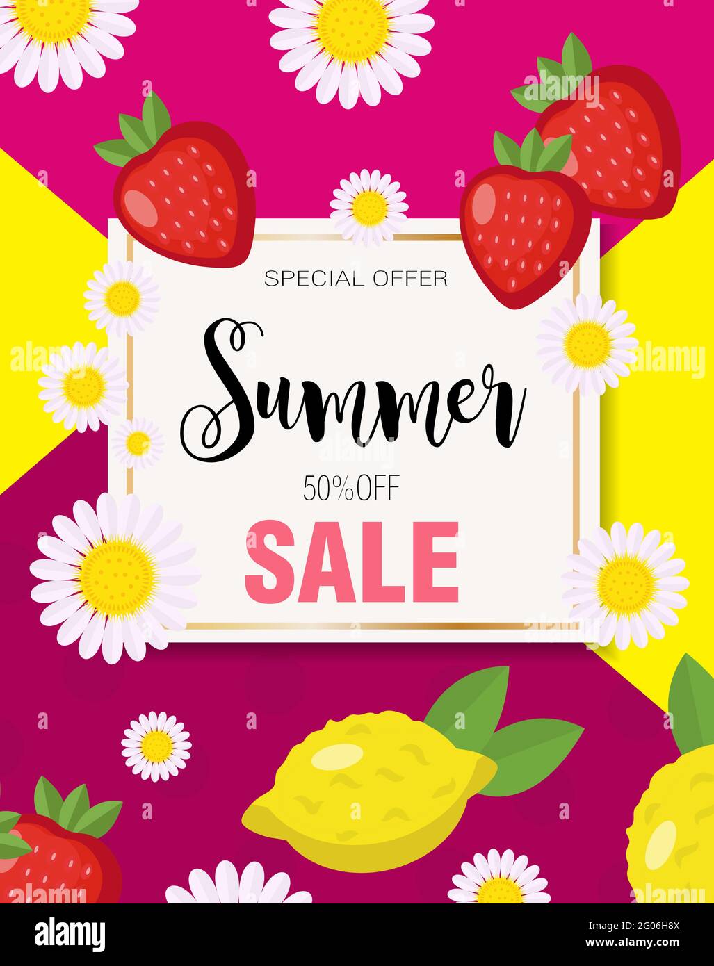 Summer sale poster background with beautiful yellow lemons. Vector ...