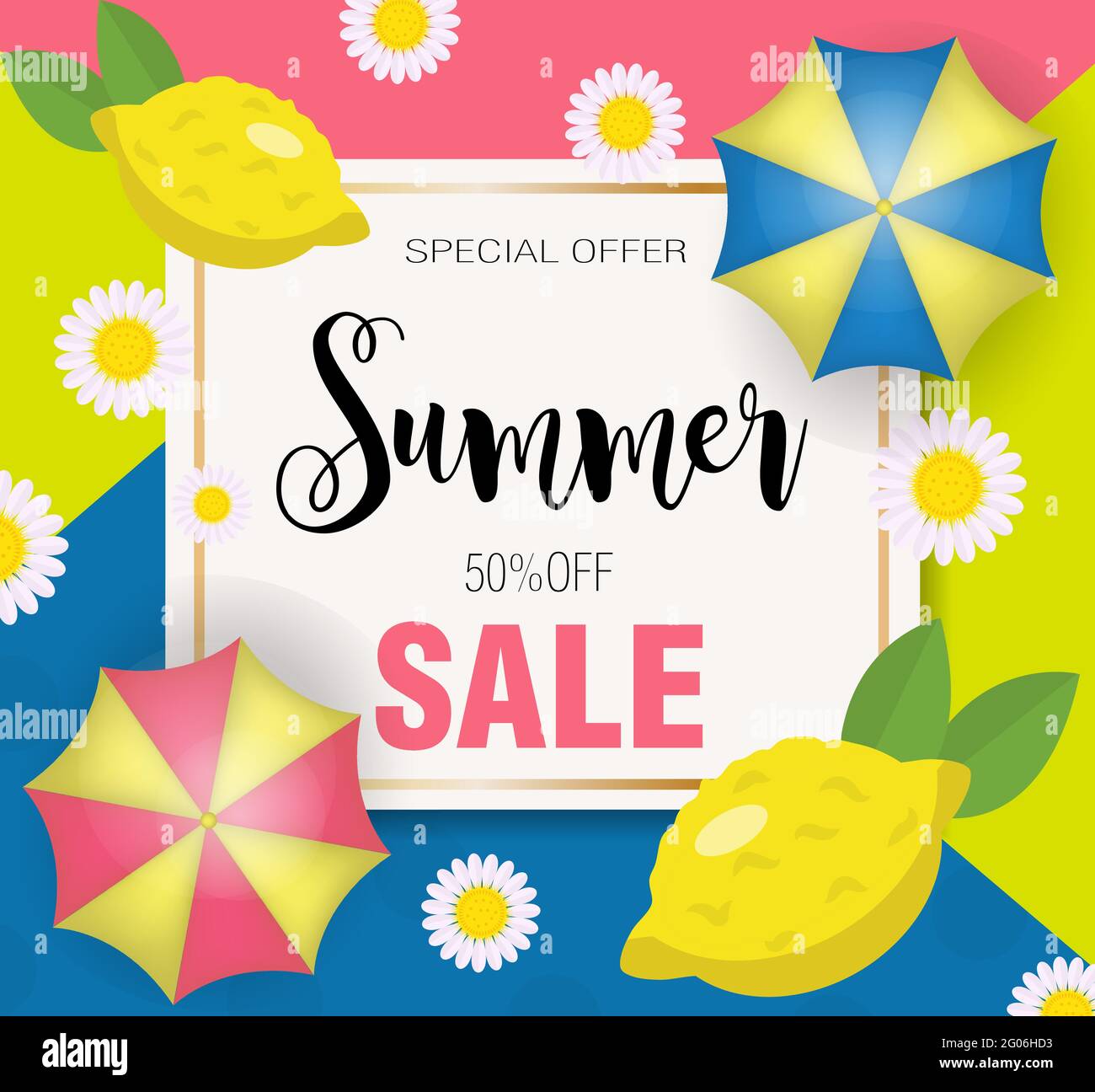 Summer sale poster background with beautiful yellow lemons. Vector ...