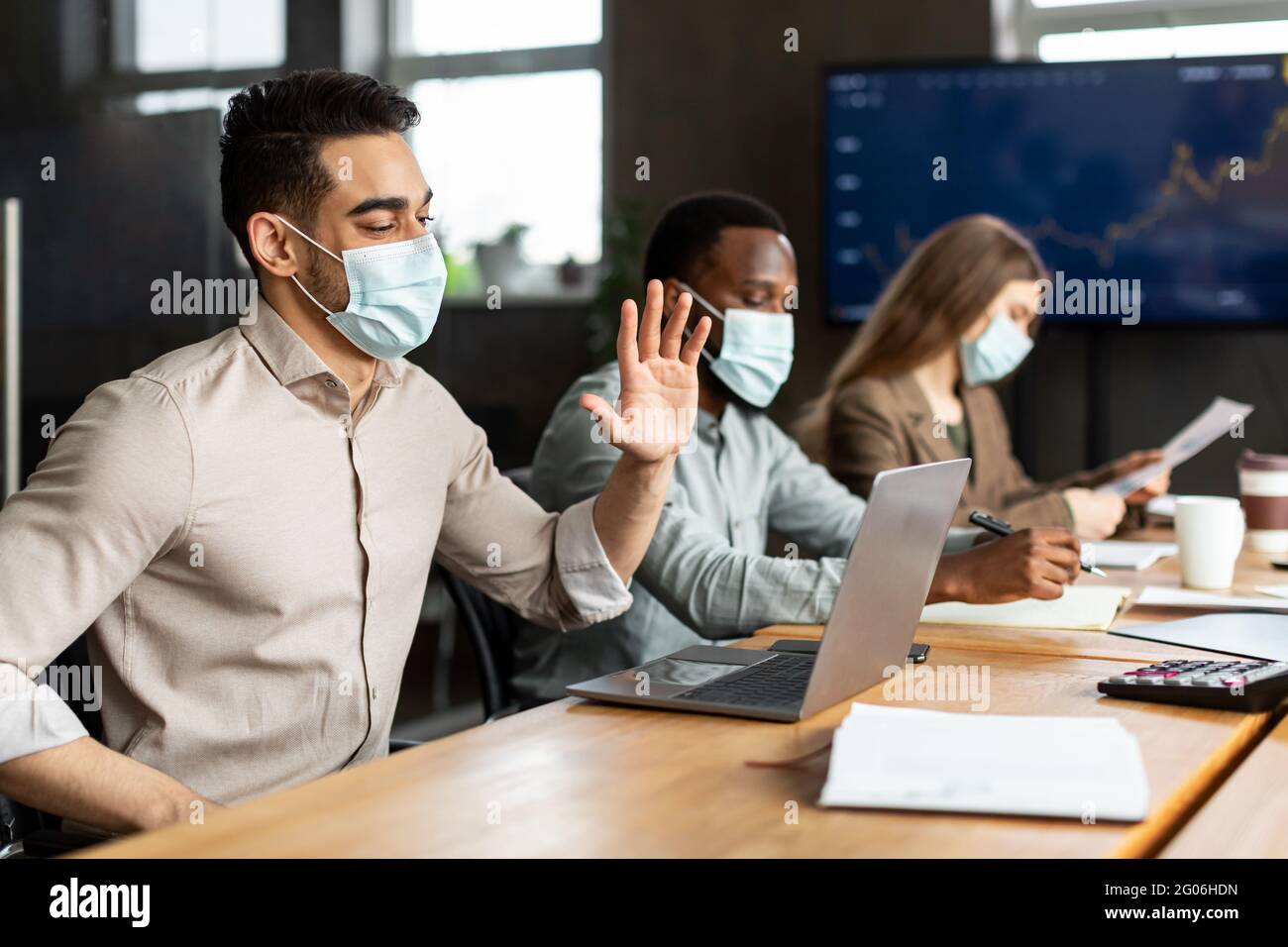 Woman mask having online meeting hi-res stock photography and images ...