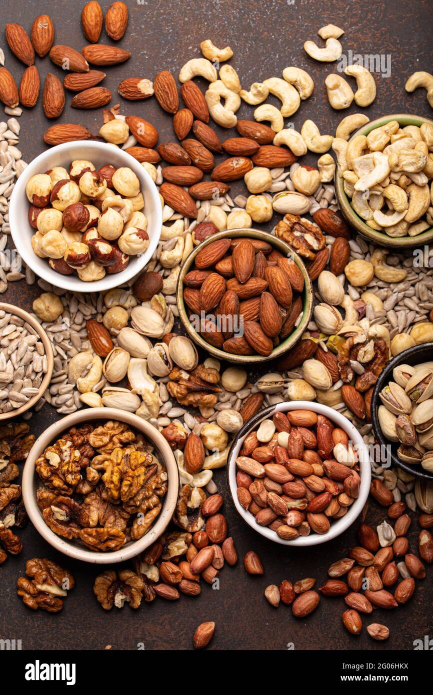 Assorted nuts and seeds from above Stock Photo - Alamy