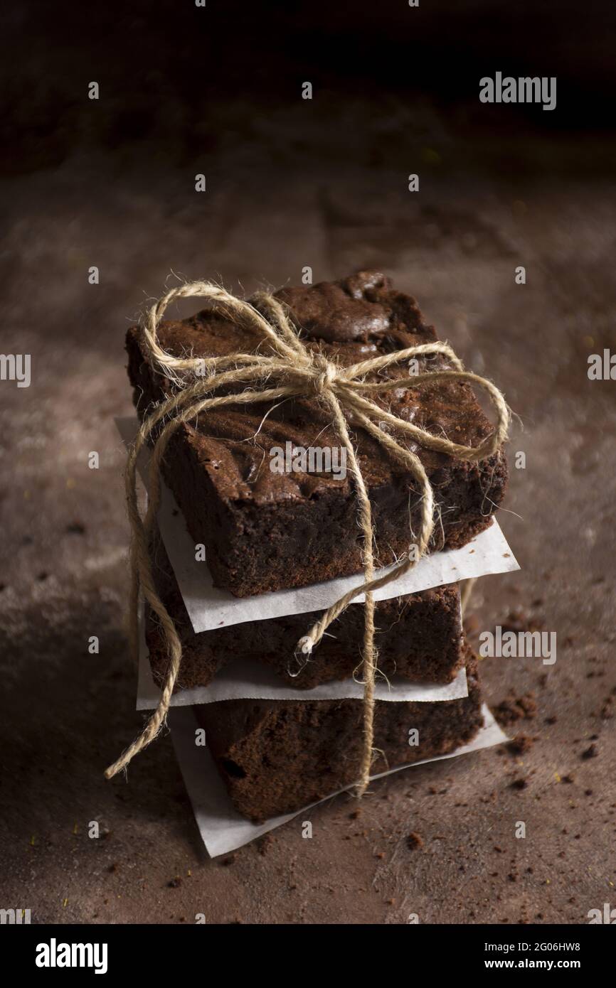 Stack of wrapped brownies Stock Photo - Alamy