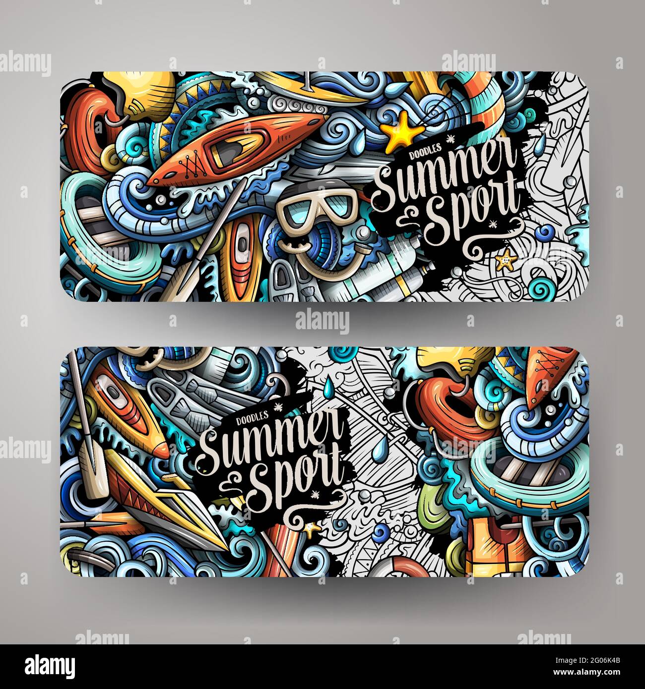 Cartoon cute colorful vector doodles Water Sports banners Stock Vector ...