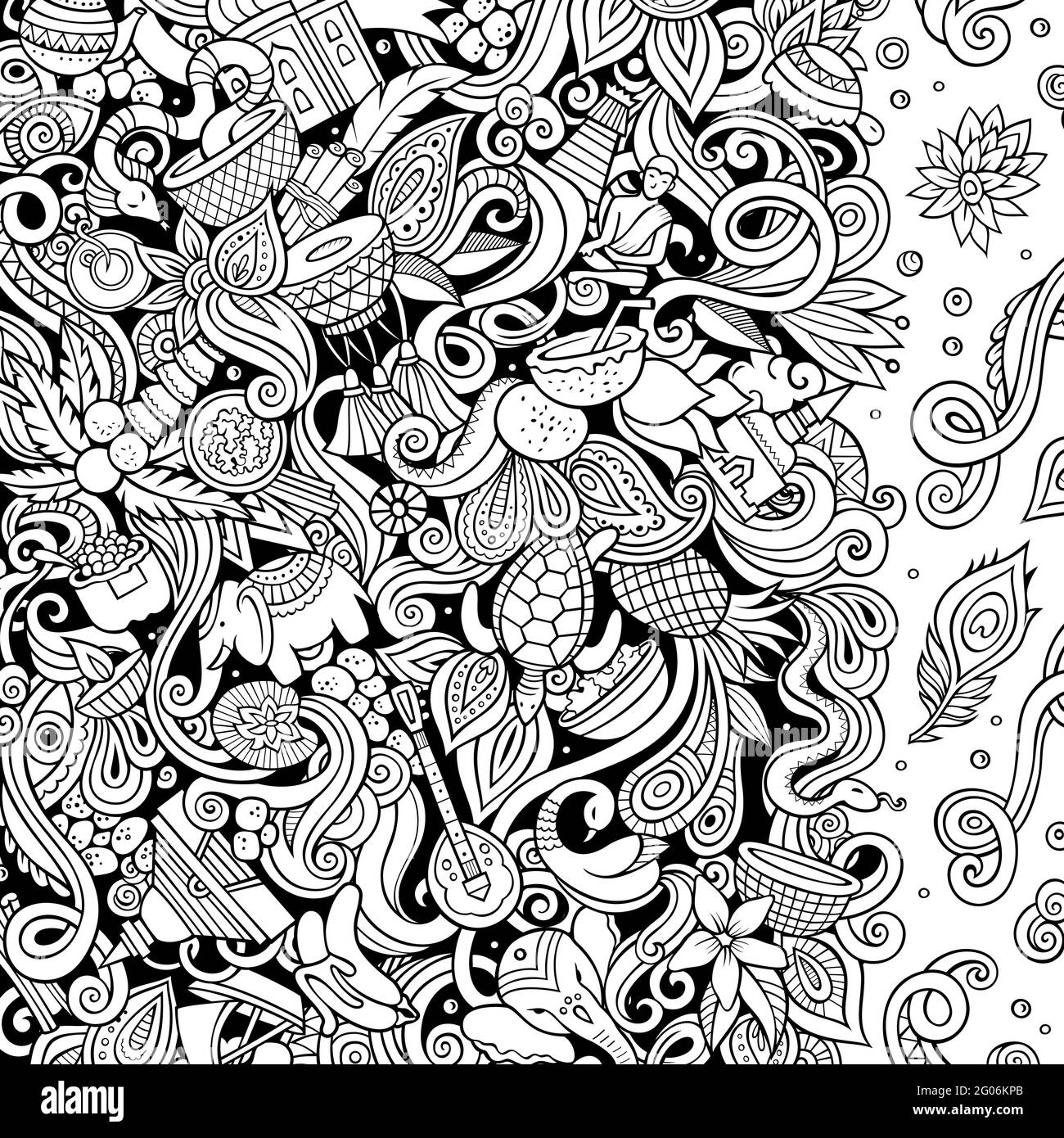India hand drawn vector doodles illustration. Indian frame card design ...