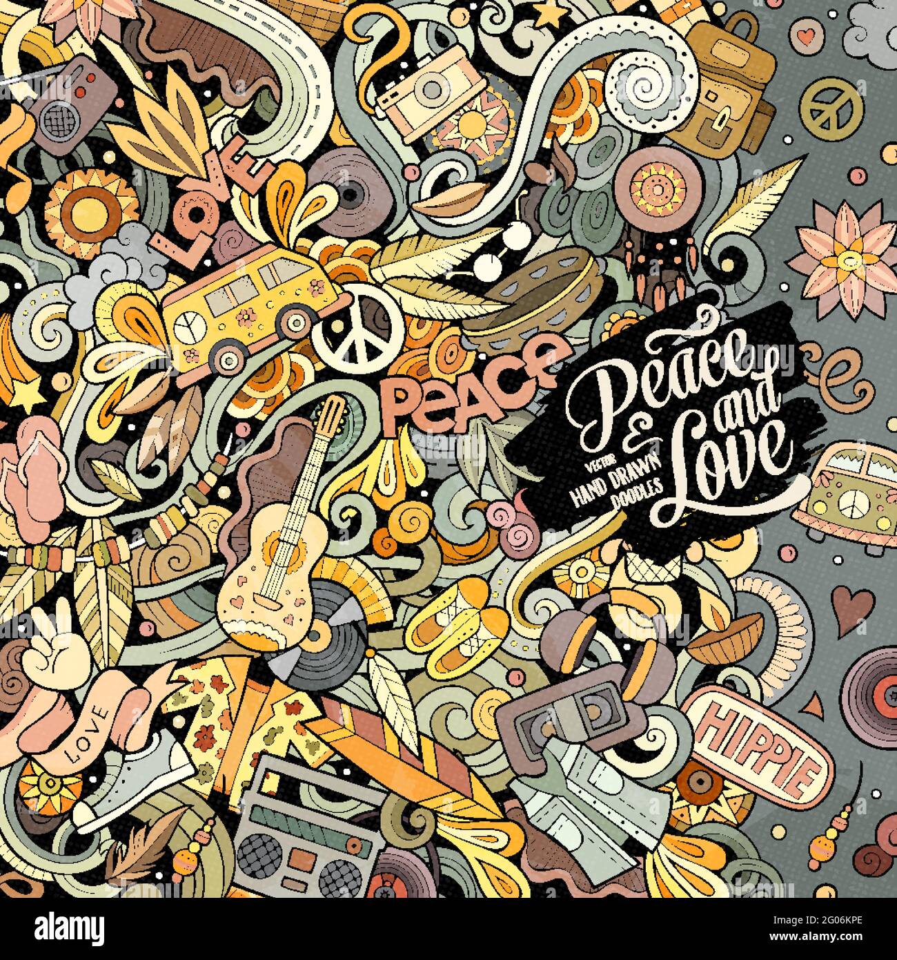 Hippie hand drawn vector doodles illustration. Hippy frame card design Stock Vector Image & Art ...