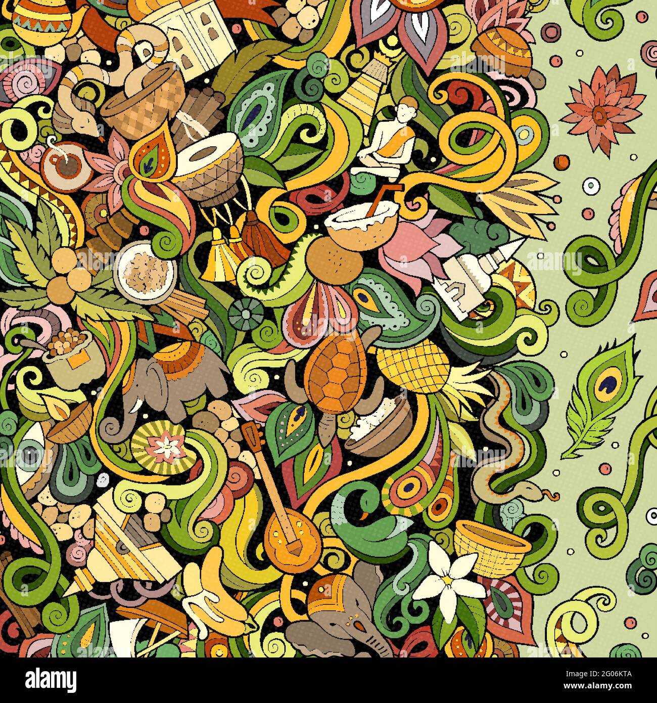 India hand drawn vector doodles illustration. Indian frame card design ...